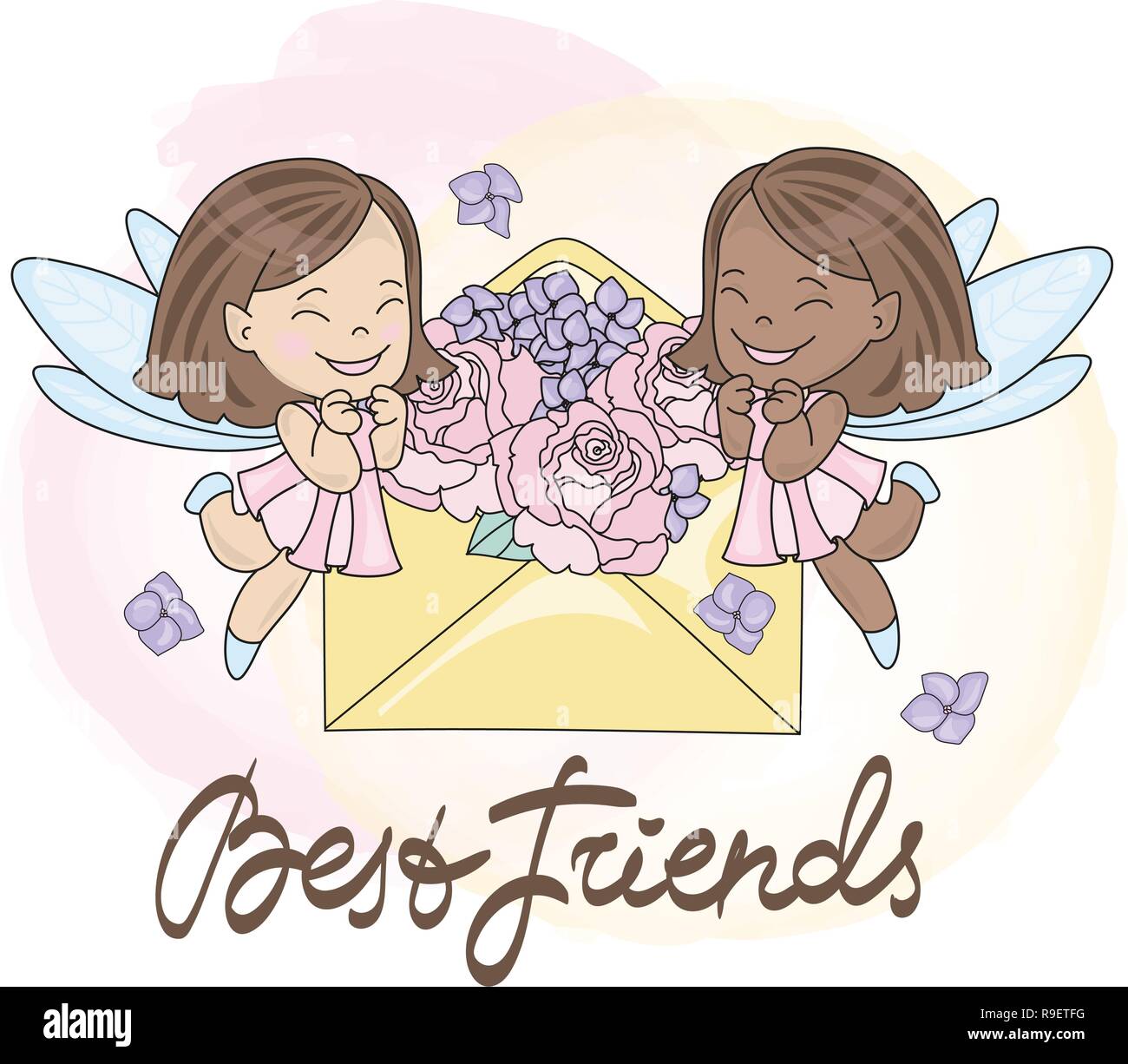 Greeting Card BEST FRIENDS Color Vector Illustration for Scrapbooking ...