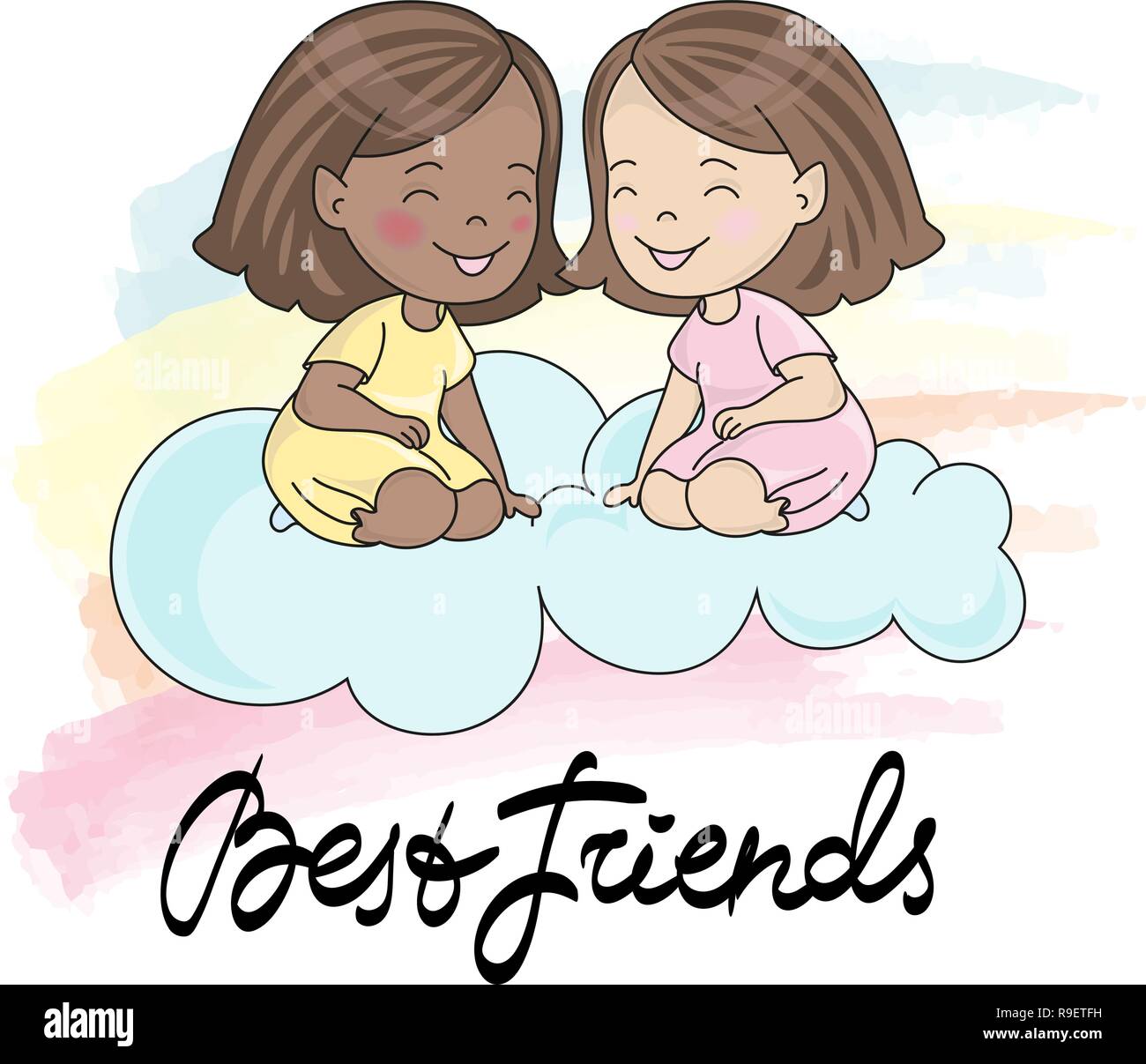 Greeting Card BEST FRIENDS CARD Color Vector Illustration for ...