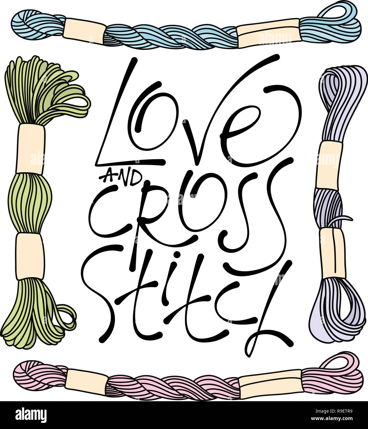 EMBROIDERY LOVER Vector Illustration Set for sewing and embroidery ...