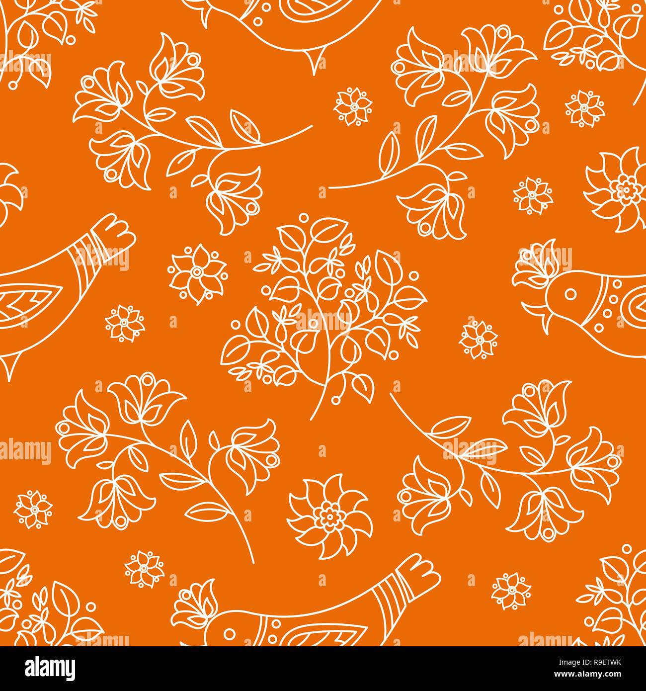 FOLK ORANGE Decorative Folk Ornament Seamless Pattern Color Vector ...