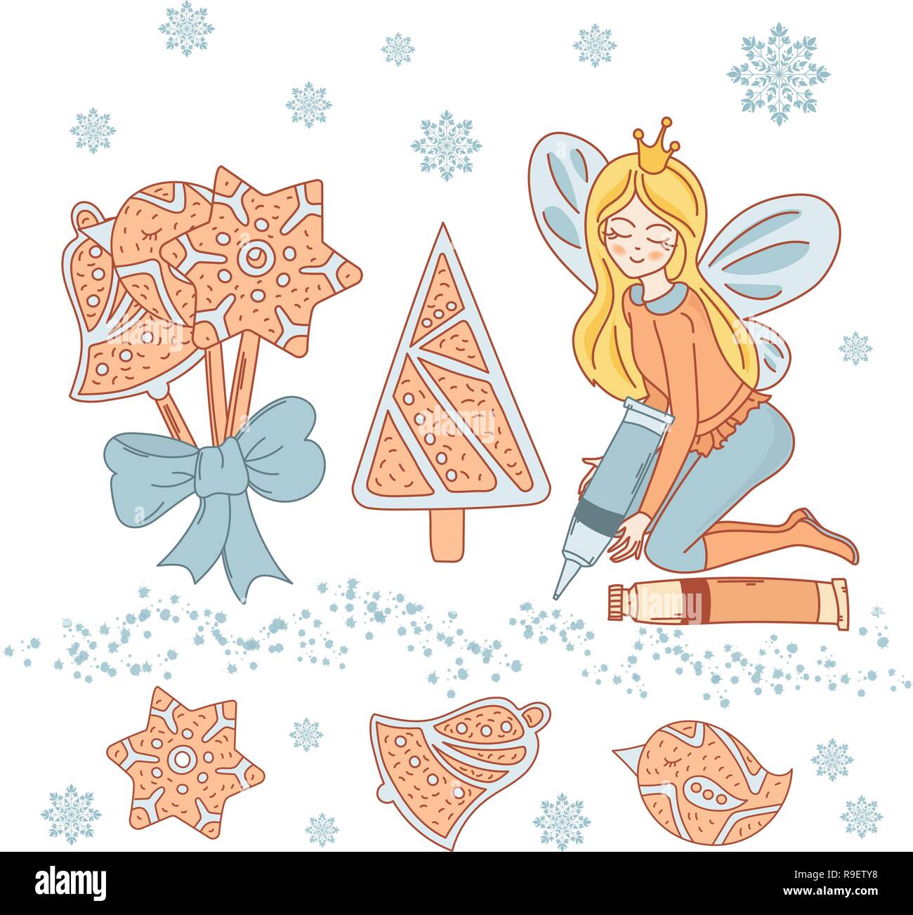 GINGERBREAD FAIRY Vector Illustration Cartoon Set for Print, Greeting ...