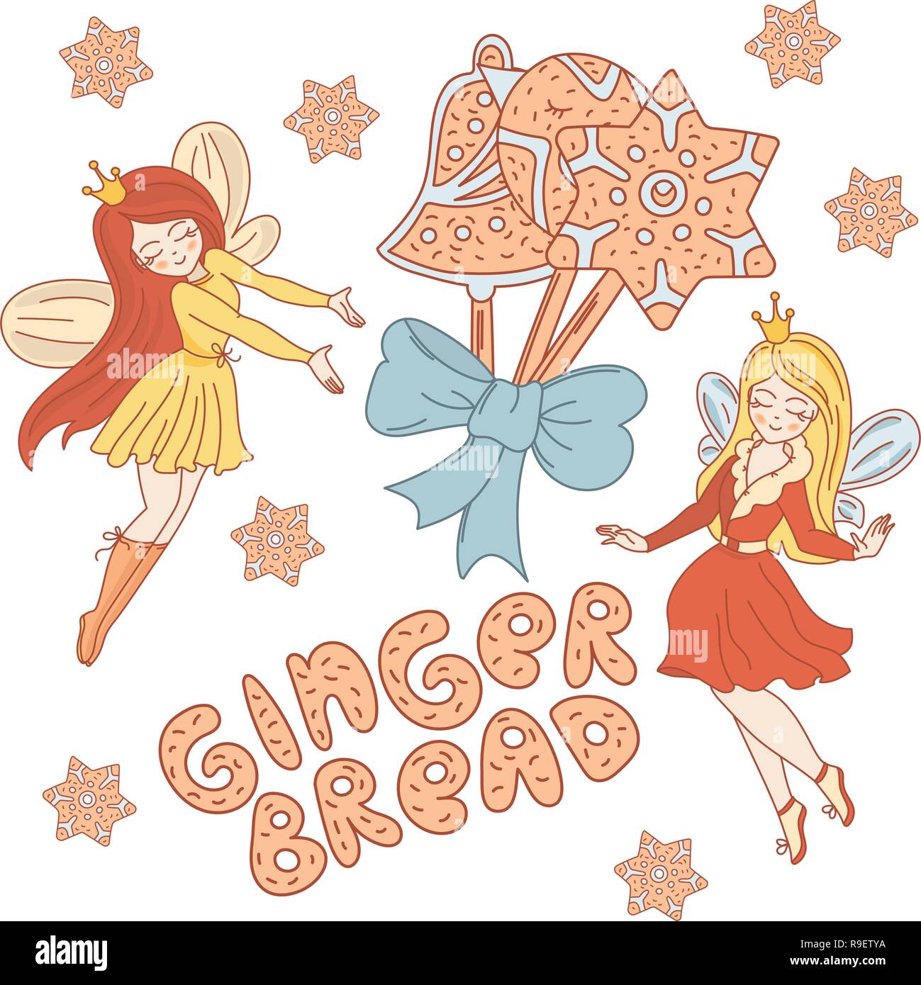 GINGERBREAD GIRLS Merry Christmas Vector Set for Print, Greeting and ...