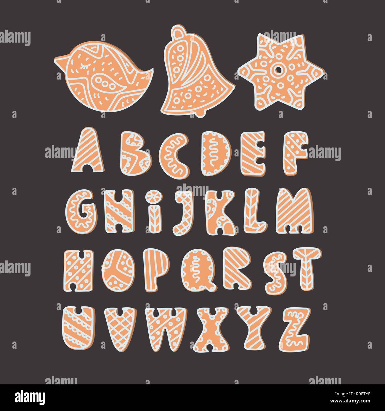 GINGERBREAD LETTERS SET Merry Christmas Vector Alphabet Set for Print ...