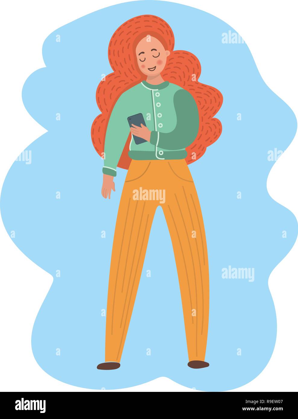 GIRL TAKE MESSAGE Vector Illustration Set girl with red hair Stock ...