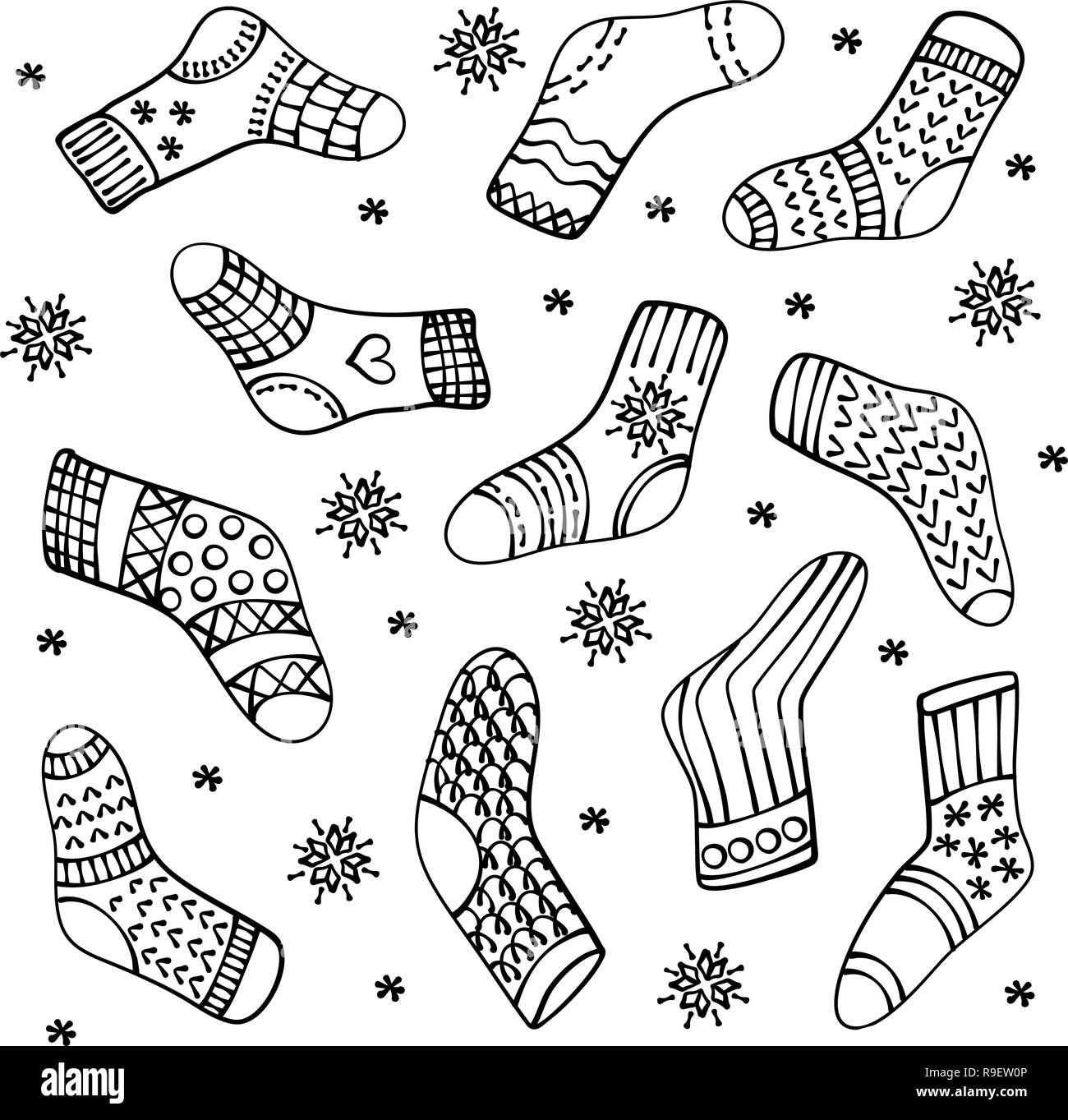 HANDRAWN SOCKS Monochrome Vector Illustration Set for Birthday and ...