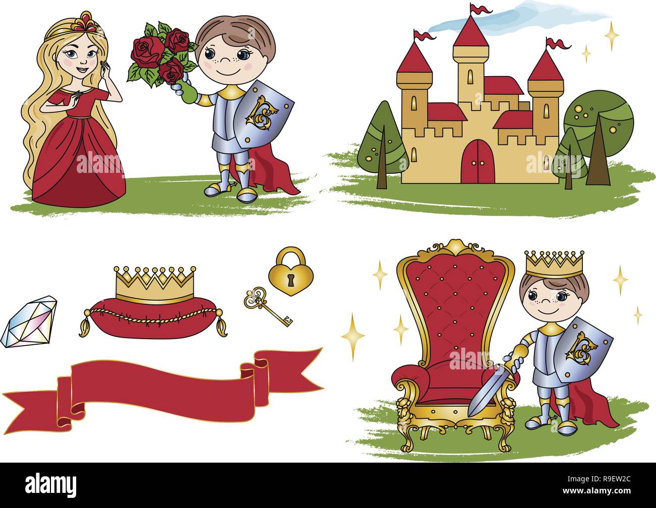 Cartoon Clipart Color Vector Illustration Set LITTLE KING CASTLE for ...