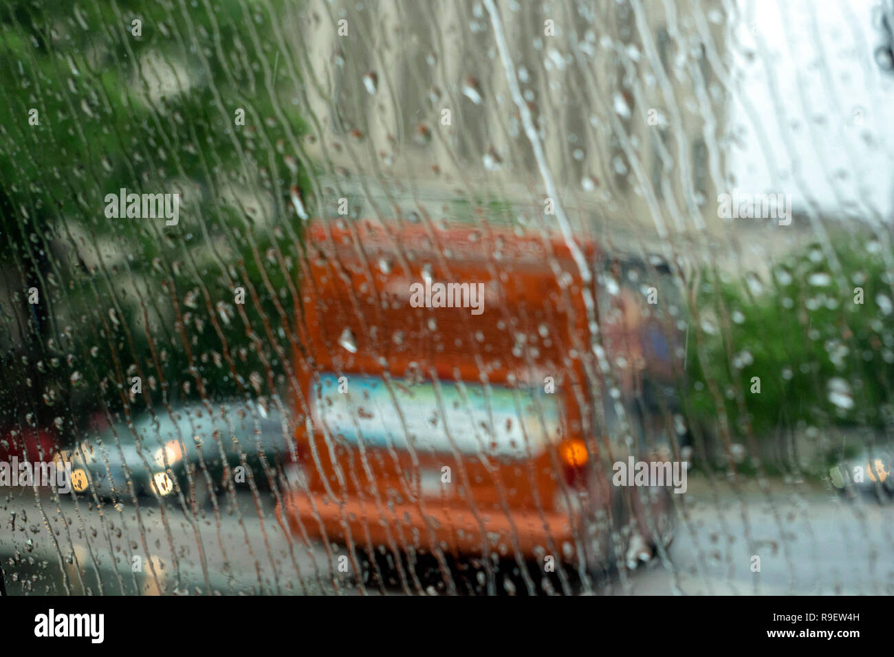 heavy rain on car glass window in washington dc usa Stock Photo - Alamy