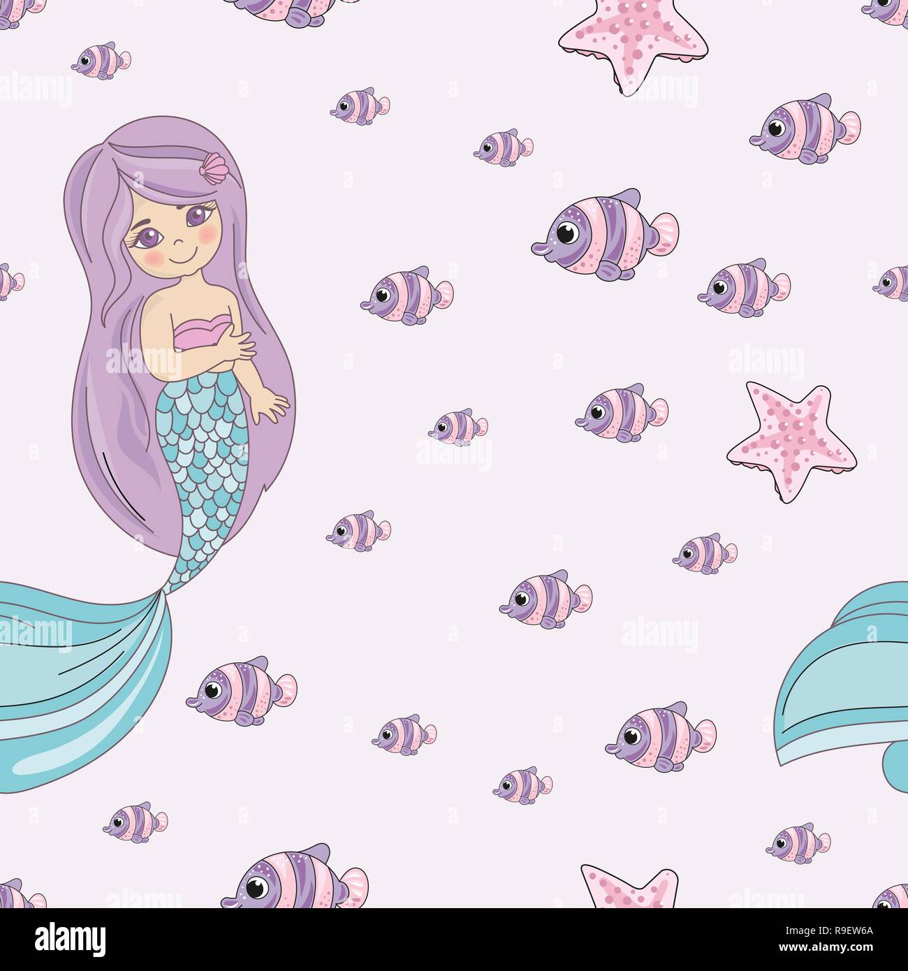 MERMAID SMILE Sea Travel Seamless Pattern Vector Illustration Set for ...