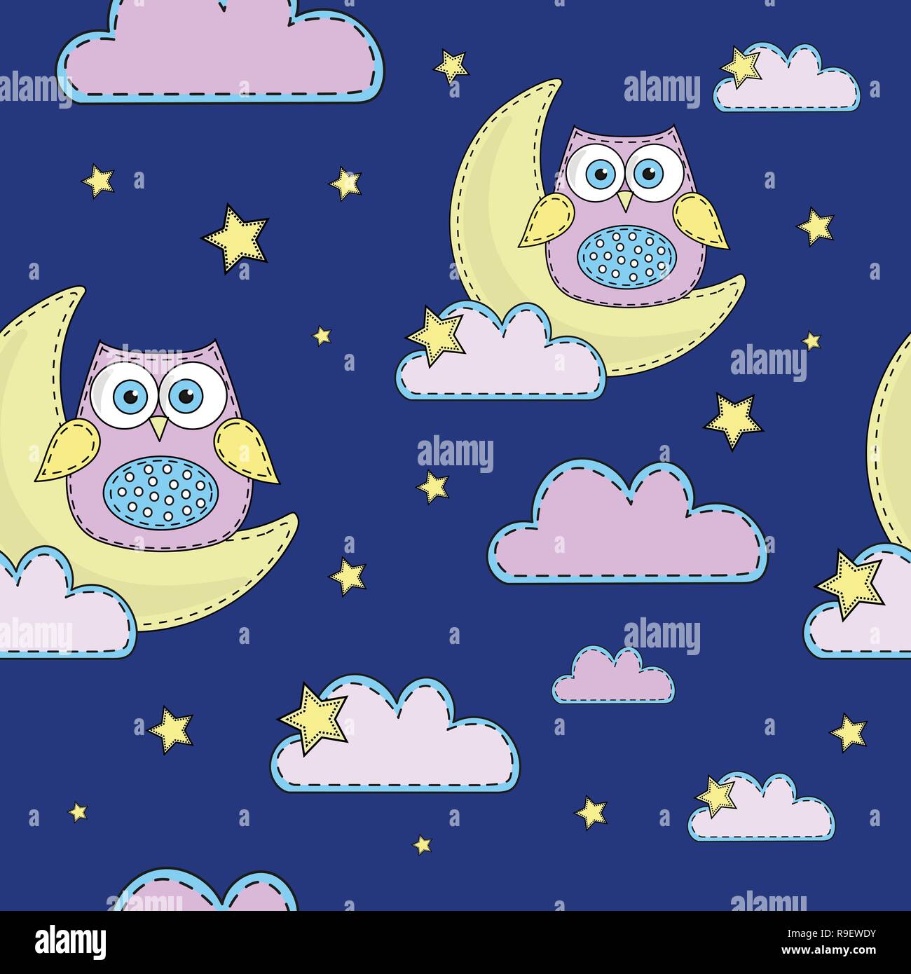 Cartoon Seamless Pattern Color Vector Illustration NIGHT OWL Paper for ...