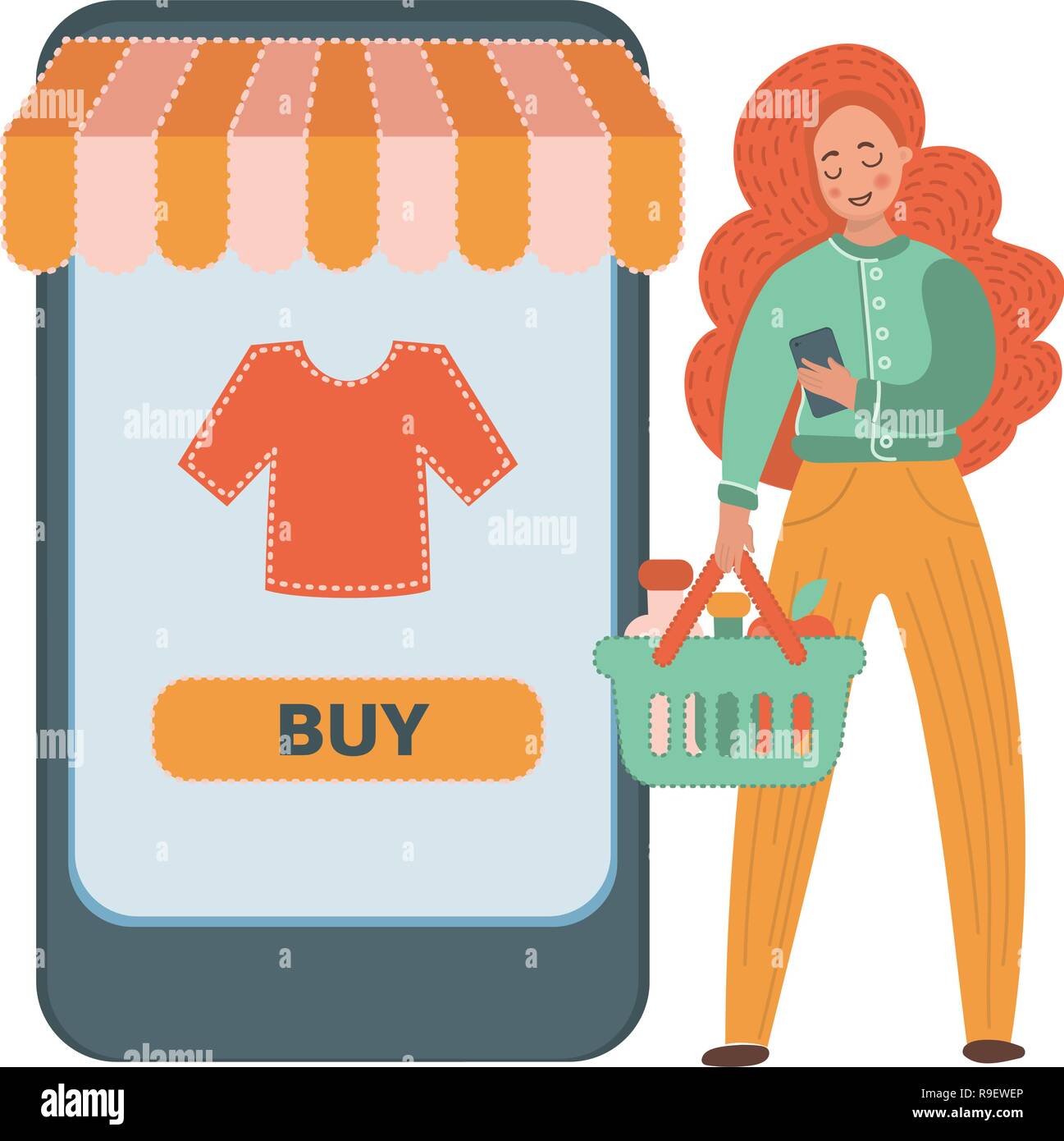 ONLINE CUSTOMER Flat Vector Illustration Set About business woman ...