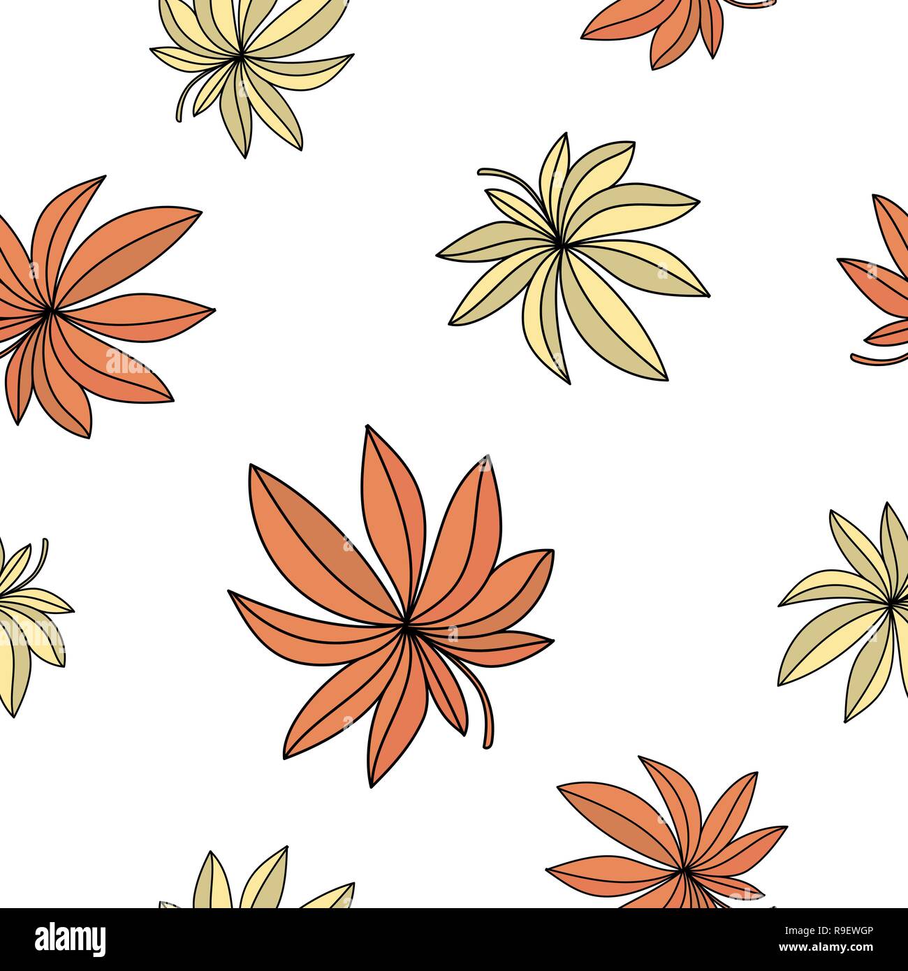 Autumn Seamless Pattern RED LEAVES Color Vector Illustration for ...