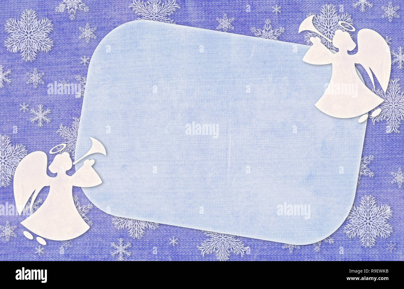 Christmas blue background with angels and snowflakes Stock Photo - Alamy