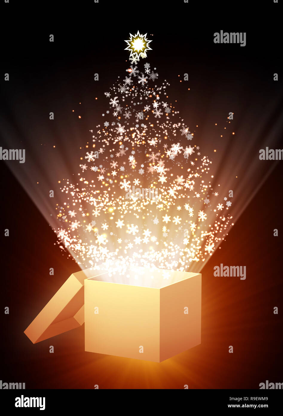 Christmas gift - vertical background with magic box Stock Photo - Alamy