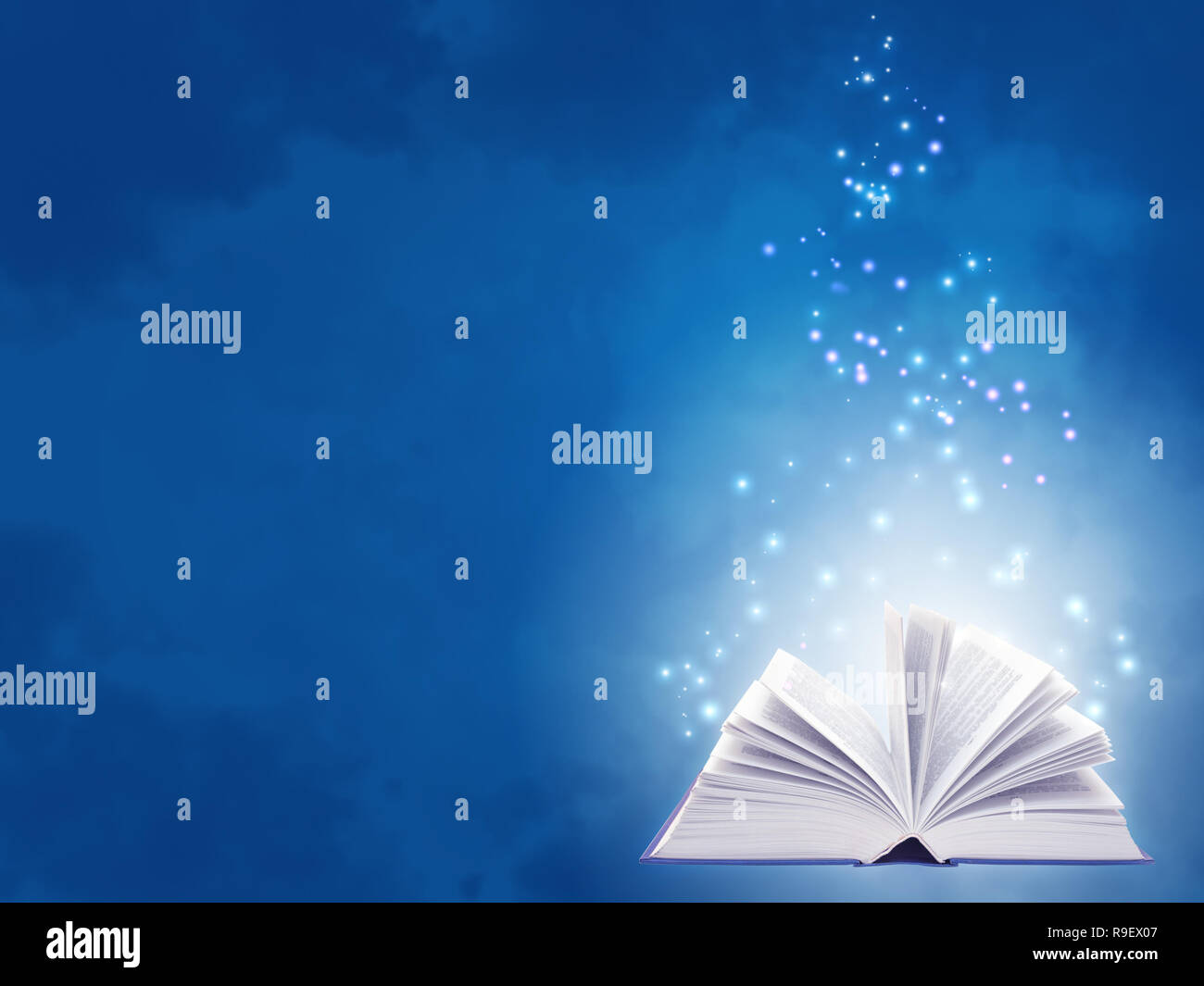 Horizontal background of blue color with magic book Stock Photo - Alamy