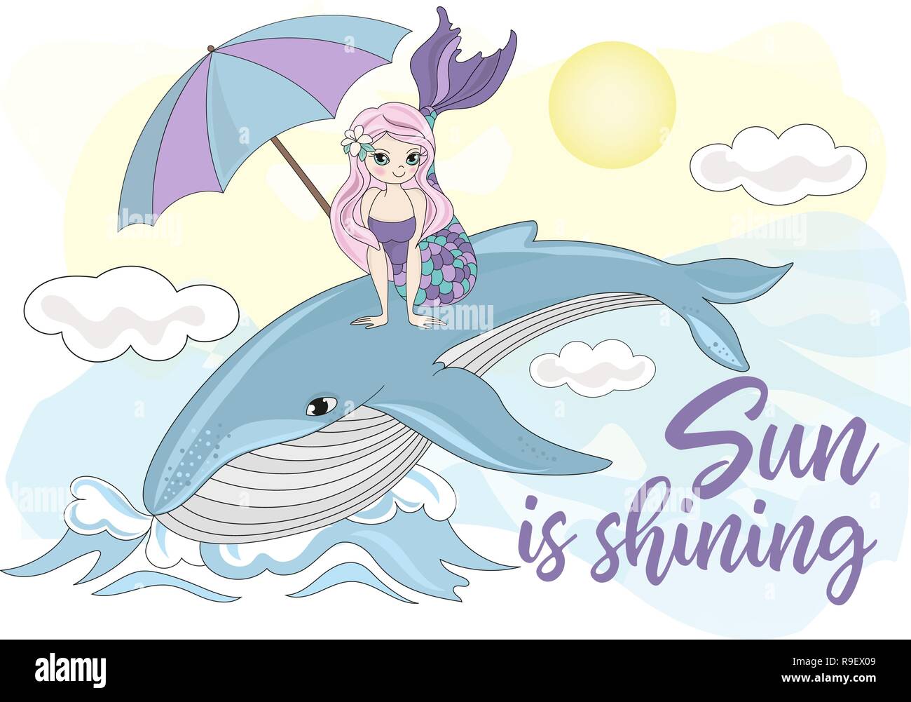 WHALE MERMAID Sea Travel Clipart Color Vector Illustration Set for ...