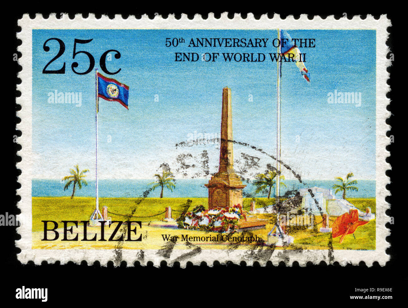 Postage stamp from Belize in the 50th anniversary of the end of II ...