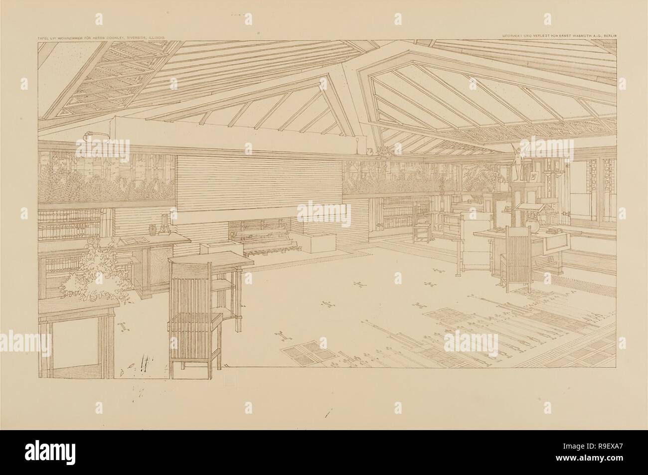 Perspective showing living room in the Avery Coonley House. Oak Park ...