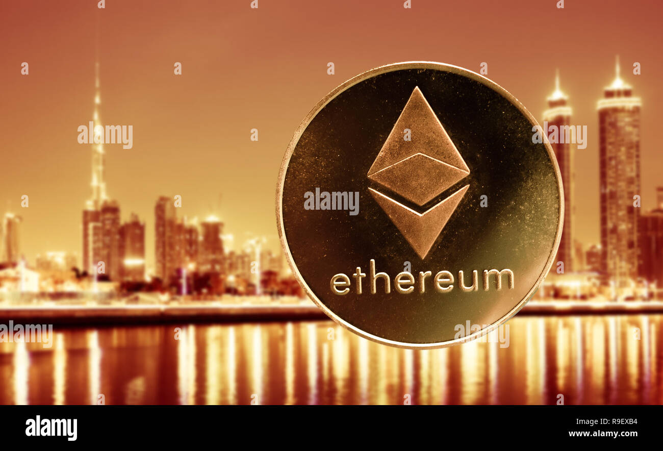 ethereum against skyscrapers - futuristic smart city - cryptocurrency ...