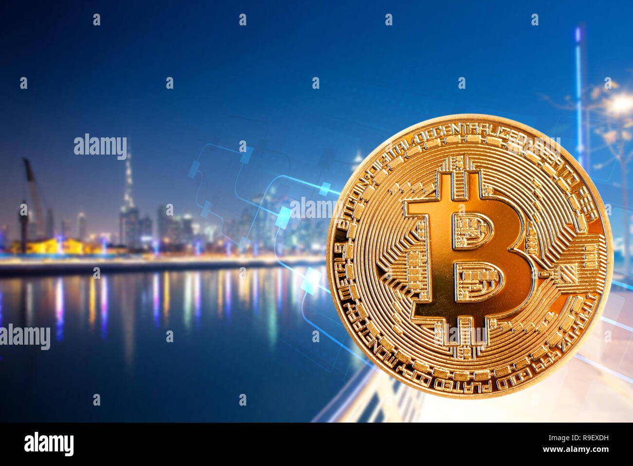 bitcoin against skyscrapers - futuristic smart city - cryptocurrency ...