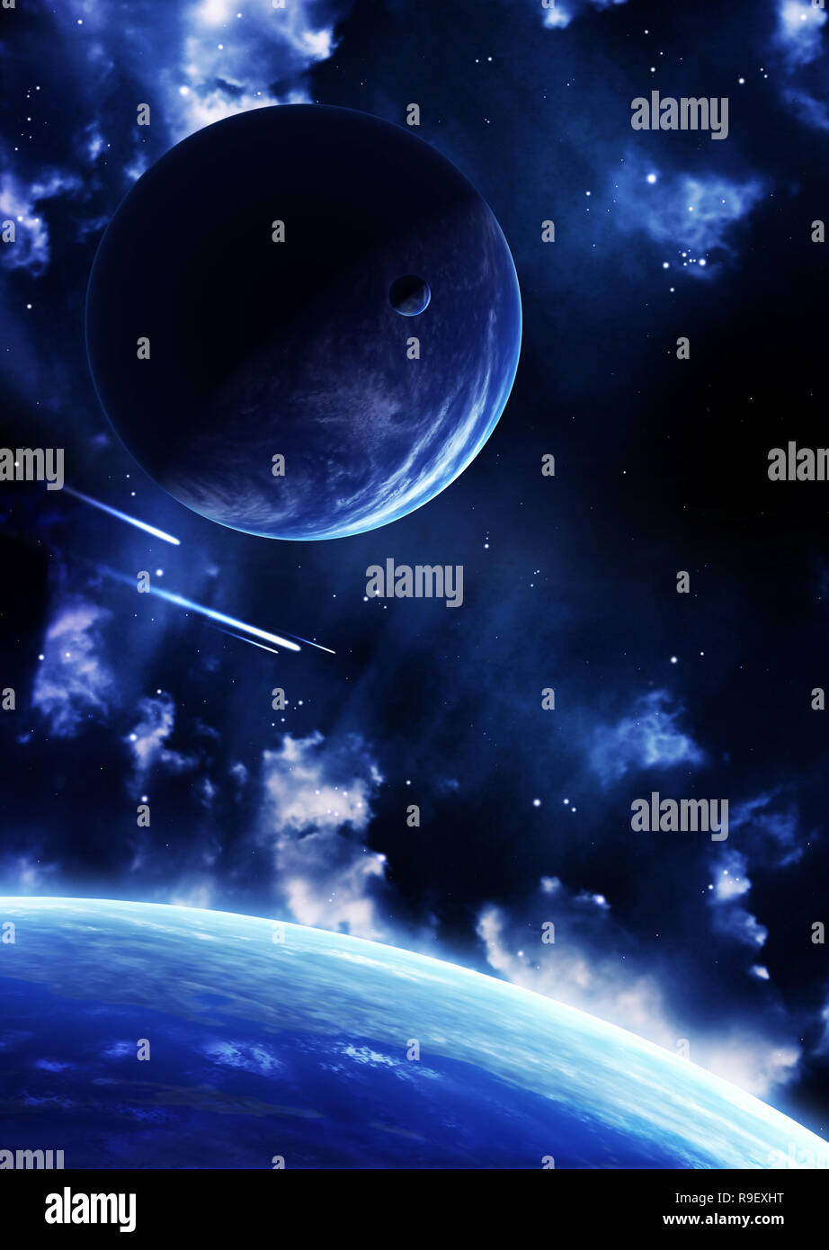 A beautiful space scene with planets and nebula Stock Photo - Alamy