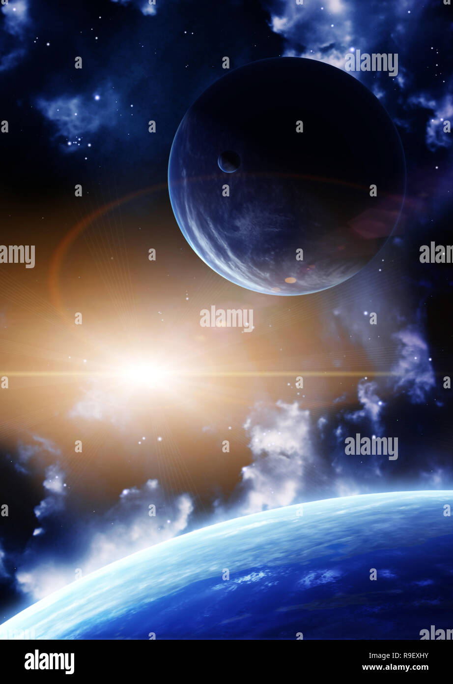 Space flare. A beautiful space scene with planets and nebula Stock ...