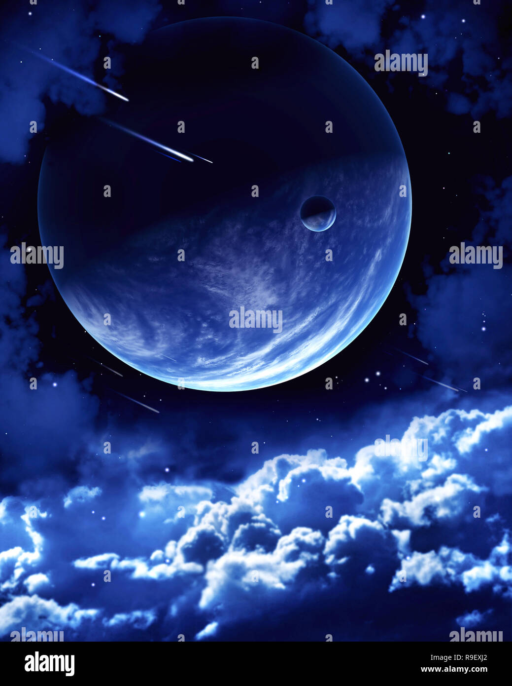 A beautiful space scene with planets and nebula Stock Photo - Alamy