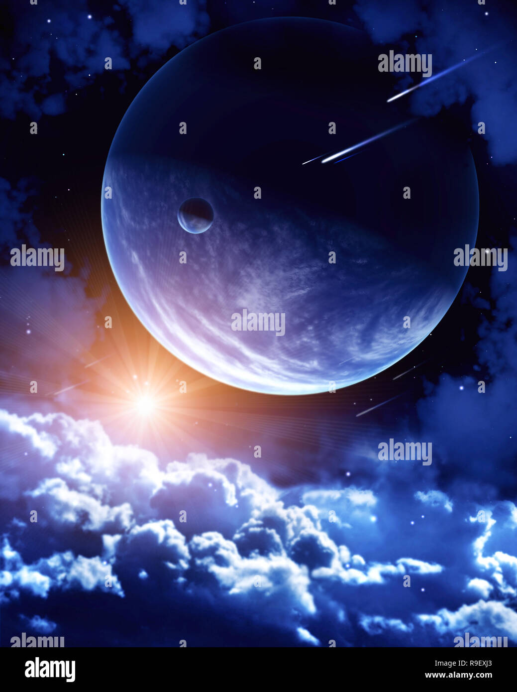 A beautiful space scene with planets and nebula Stock Photo - Alamy