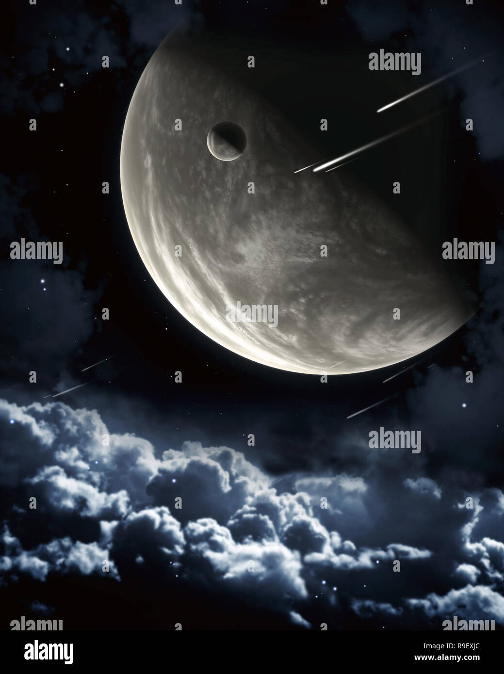 A beautiful space scene with planets and nebula Stock Photo - Alamy