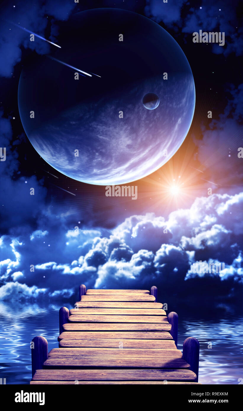 A beautiful space scene with planets and nebula Stock Photo - Alamy