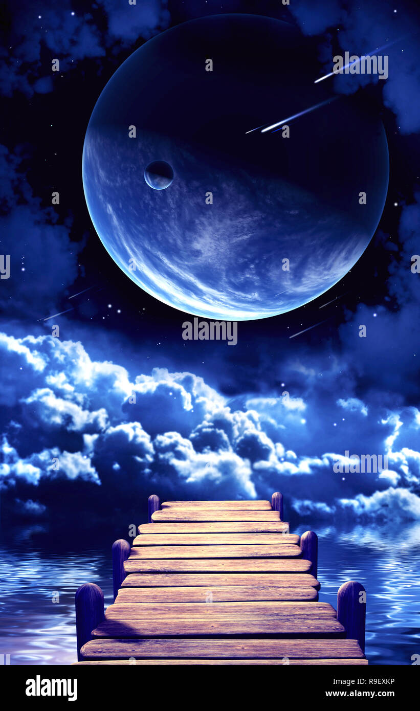 A beautiful space scene with planets and nebula Stock Photo - Alamy