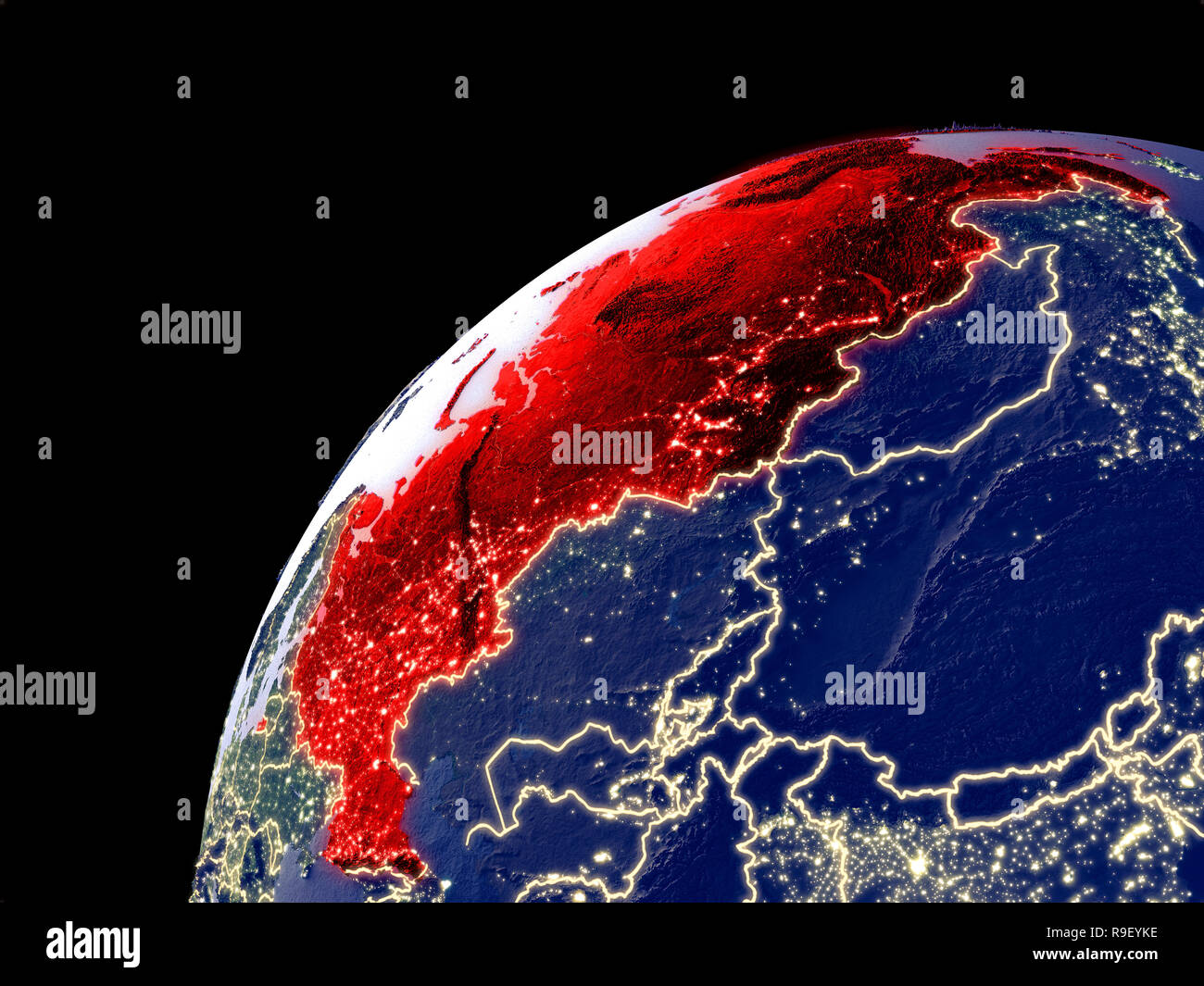 Satellite view of Russia on Earth with city lights. Extremely detailed ...