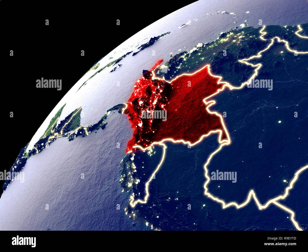 Satellite view of Colombia on Earth with city lights. Extremely ...