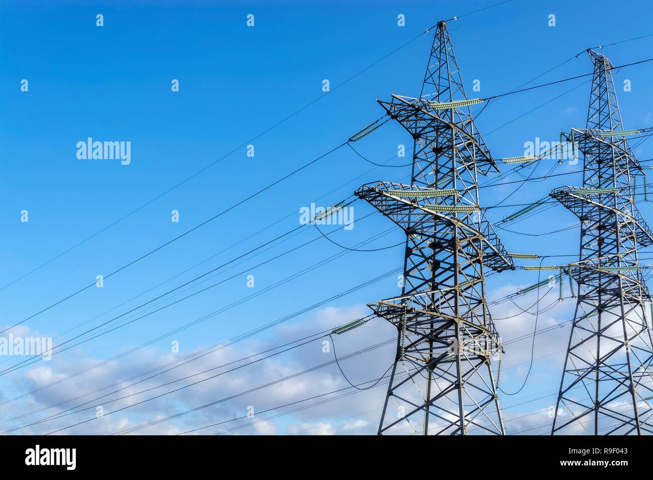 Two supports of high-voltage transmission line with electric power ...