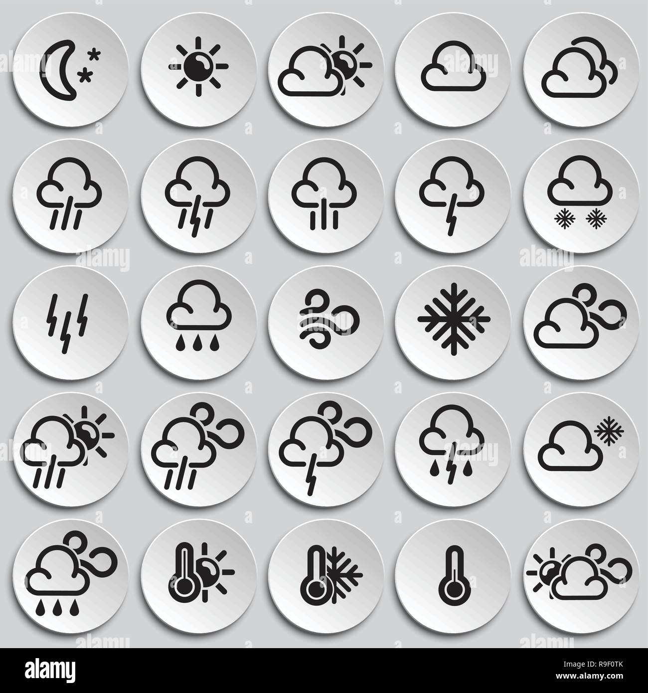 Weather forecast icons set on plates background for graphic and web ...