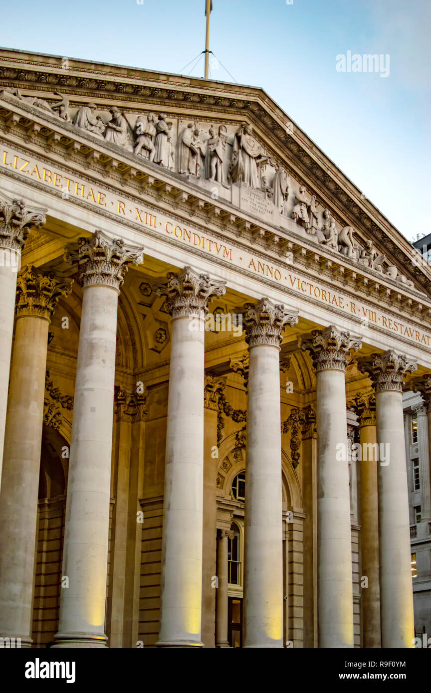 Royal exchange in full colors and arches with pillars Stock Photo - Alamy
