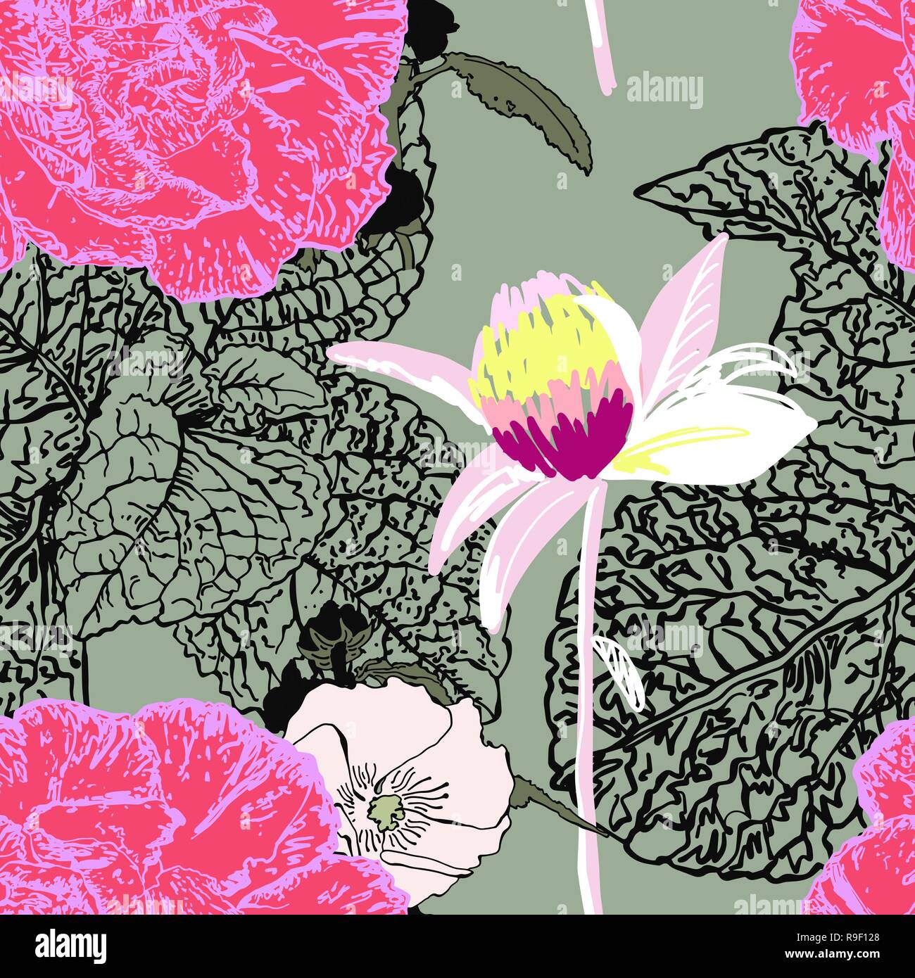 seamless floral pattern with realistic flower design Stock Vector Image ...