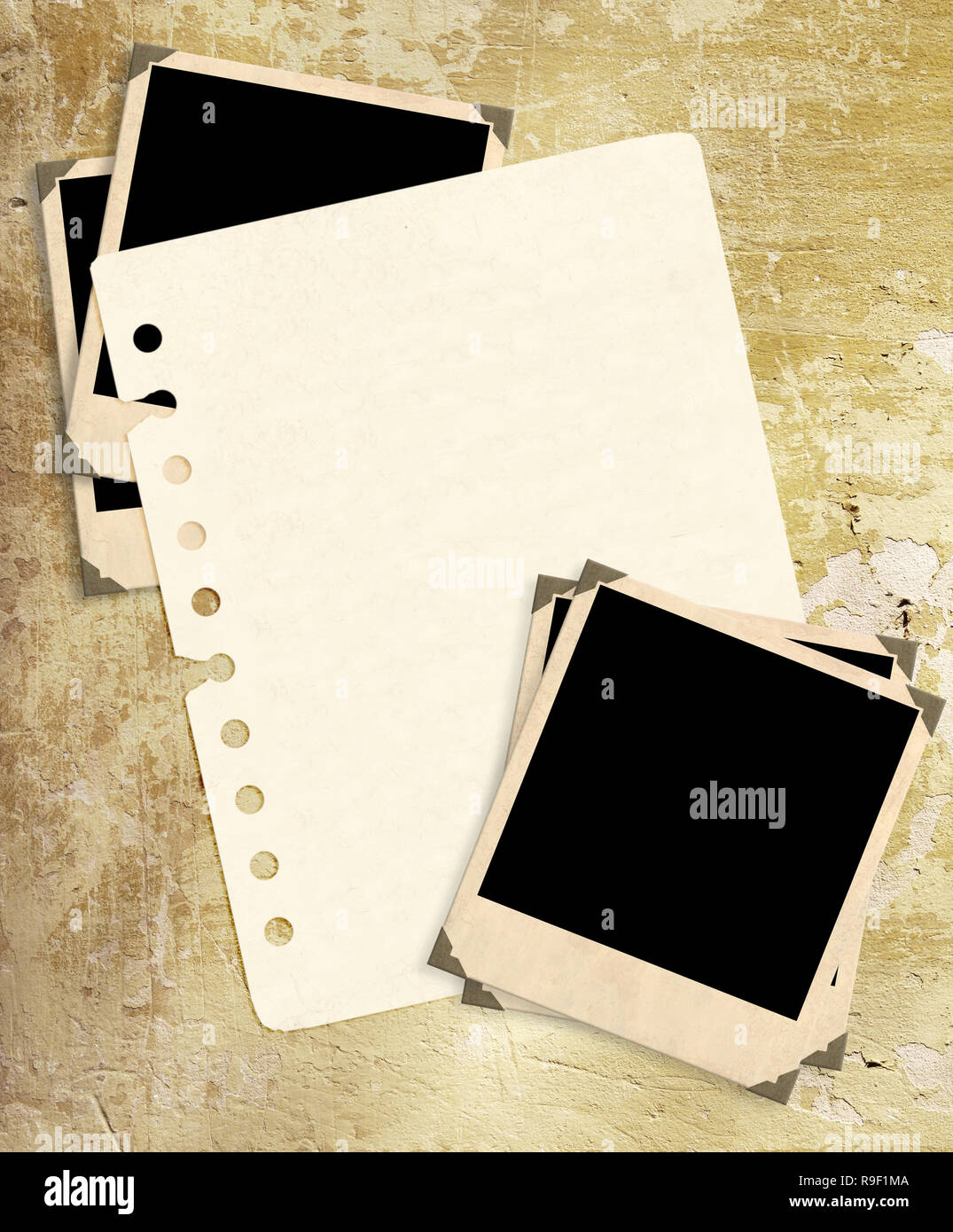 Grunge background with notebook pages and photos Stock Photo - Alamy