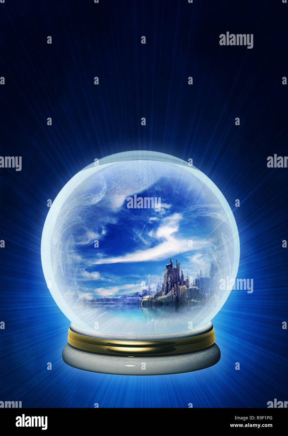 Landscape of fantasy world in magic ball Stock Photo - Alamy