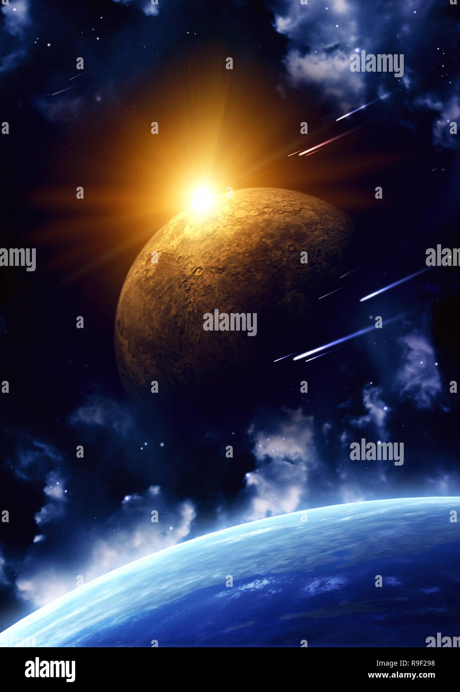 Space flare. A beautiful space scene with planets and nebula Stock ...