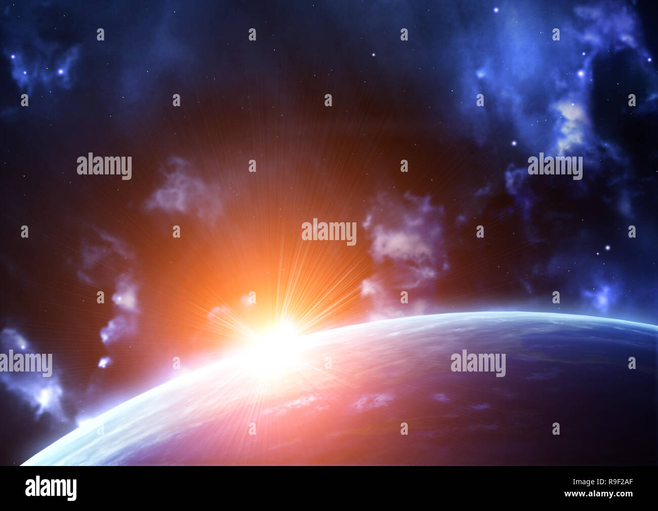 Space flare. A beautiful space scene with planet and nebula Stock Photo ...