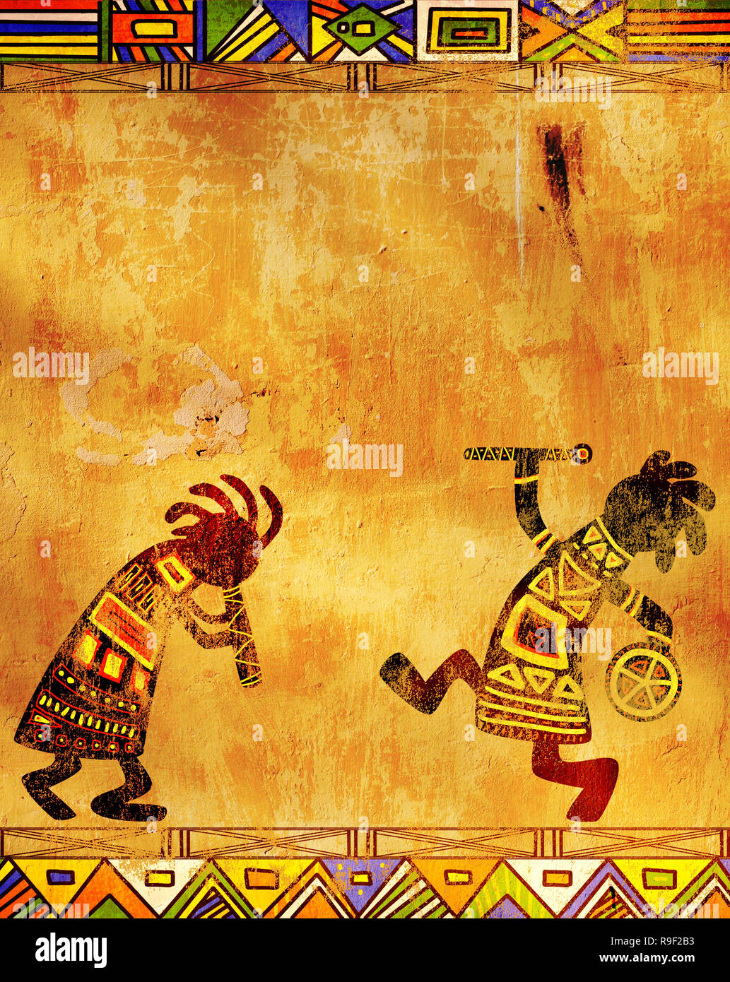 Dancing musicians. African traditional patterns Stock Photo - Alamy