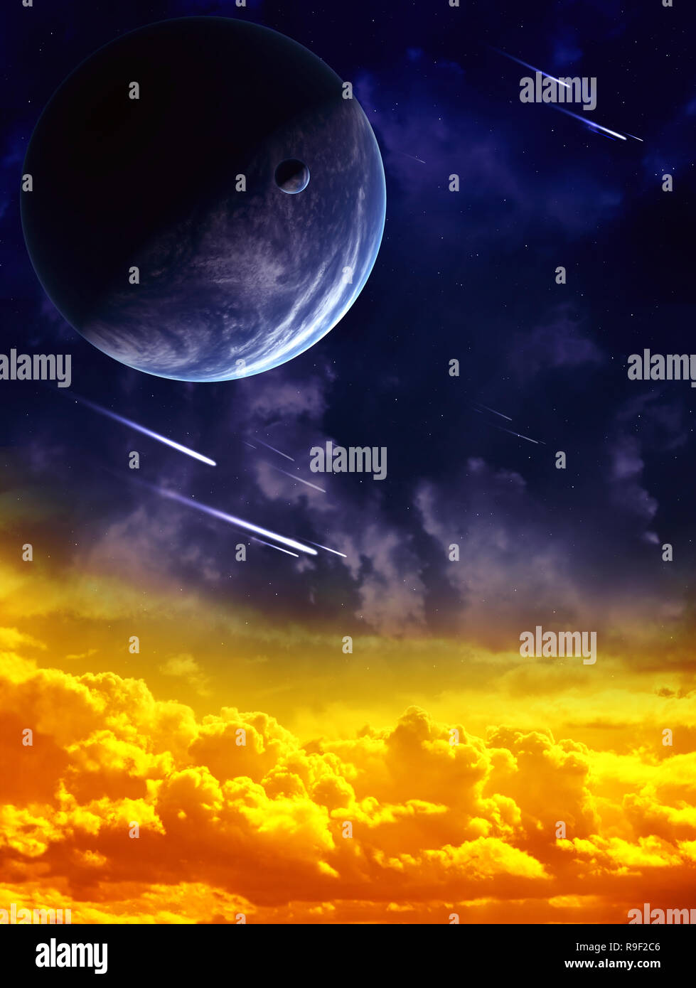 A beautiful space scene with planet and nebula Stock Photo - Alamy