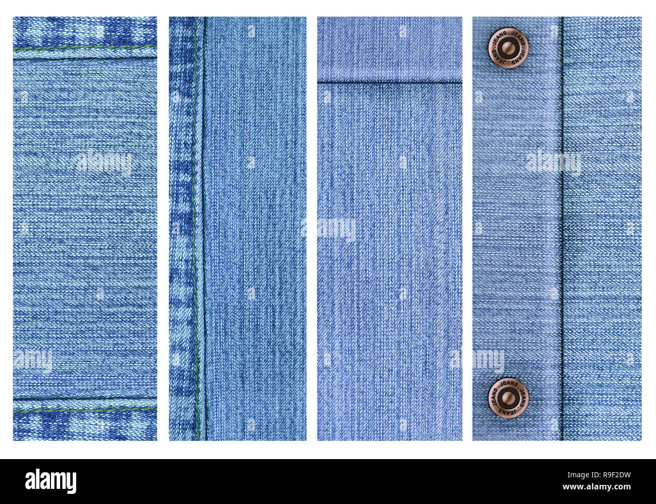 Collection of five jeans banners. Isolated over white Stock Photo - Alamy