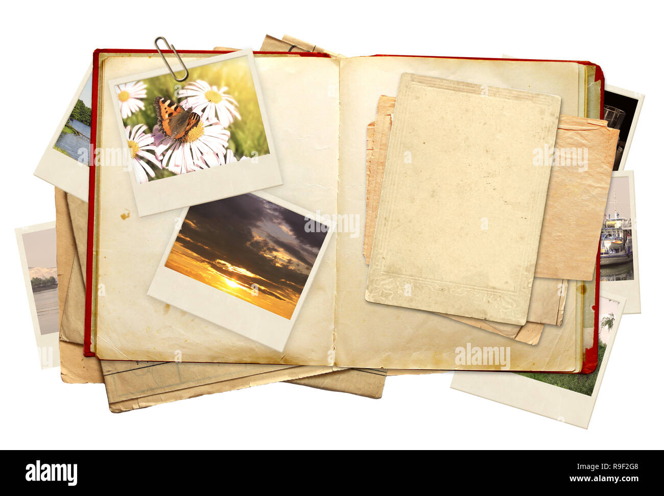 Old book and photos. Objects isolated over white Stock Photo - Alamy