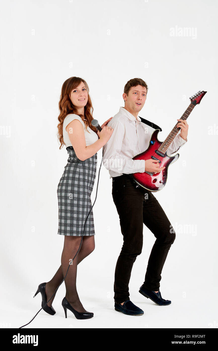 musicians on a white background singing a duet guy plays the electric ...