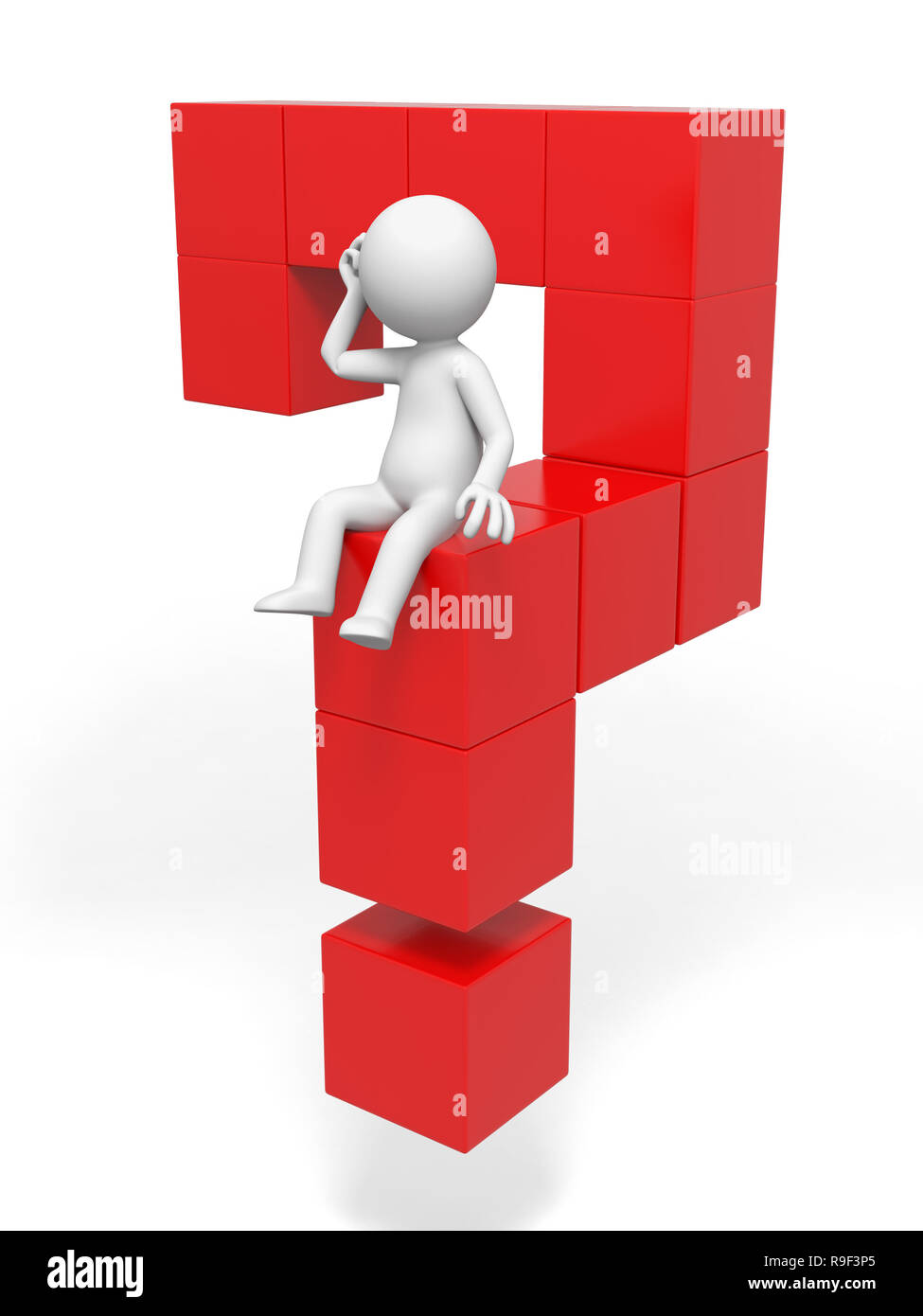 Question mark, a man sitting on a question mark Stock Photo - Alamy