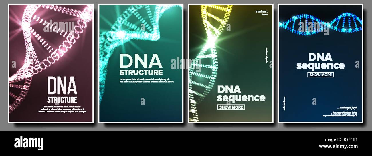 Dna Poster Set Vector. Genetic Molecule. Abstract Helix. Clone Atom ...