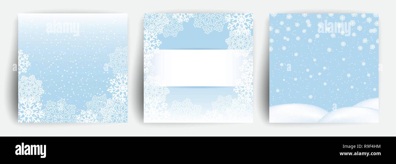 Snow background. Set of Christmas Greeting card design template for ...