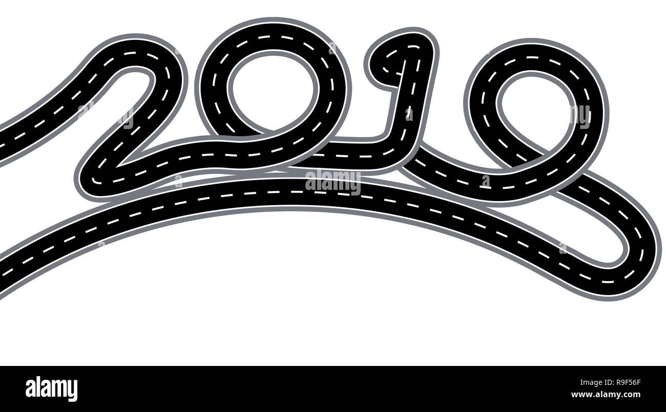 2019 New Year. The road is stylized signature. Isolated on white ...