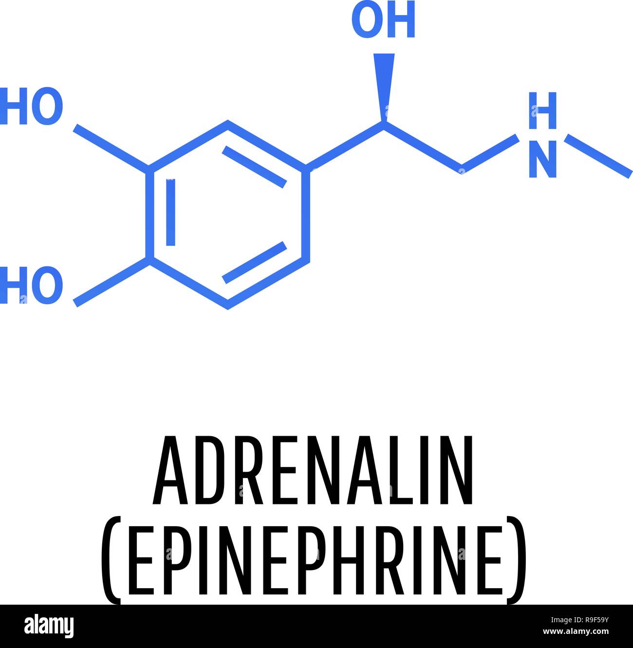Adrenaline (adrenalin, epinephrine) molecule isolated on white ...